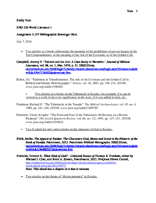 ModelAssignment 2 OT Bibliographic Scavenger Hunt | Emily Nedell Tuck